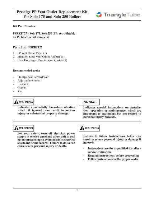 Prestige Vent Outlet Adap Kit PS175-250 PSRKIT27 - Triangle Tube