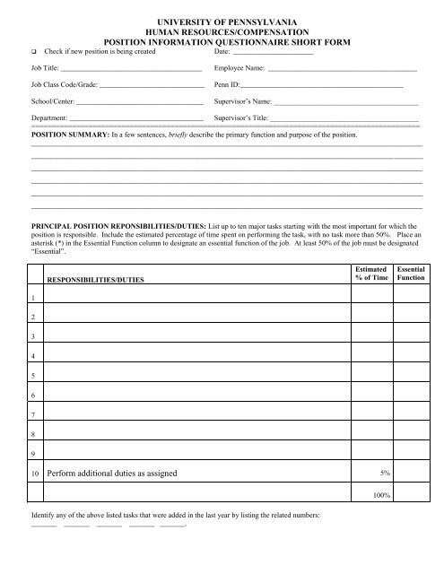 Position Information Questionnaire (PIQ) - Division of Human ...