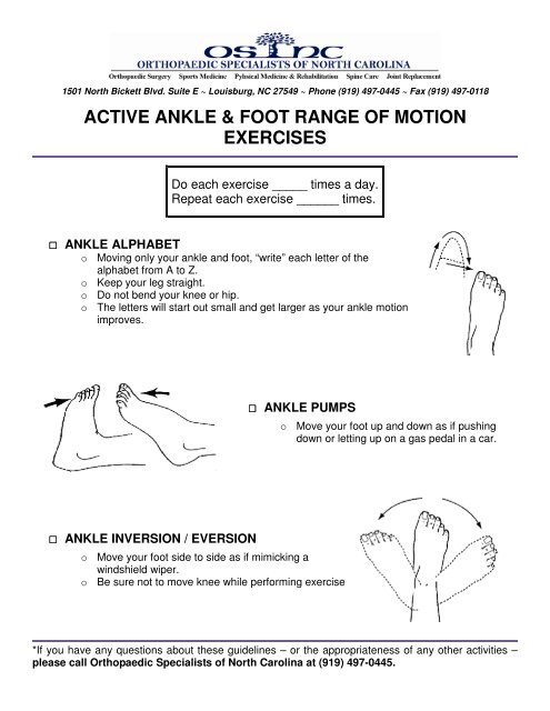 ACTIVE ANKLE & FOOT RANGE OF MOTION EXERCISES ACTIVE ANKLE & FOOT RANGE OF MOTION EXERCISES
