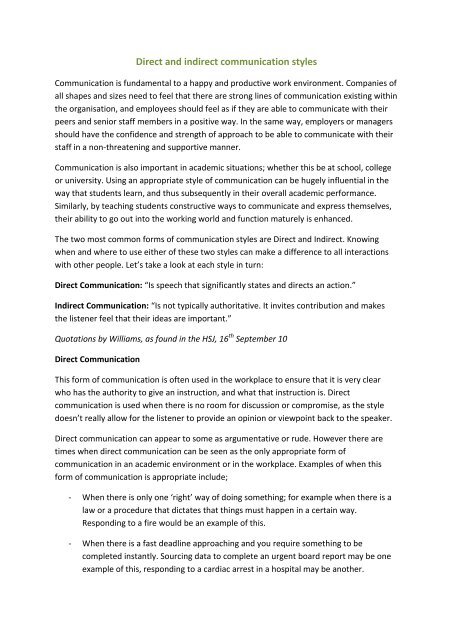 Direct and indirect communication styles