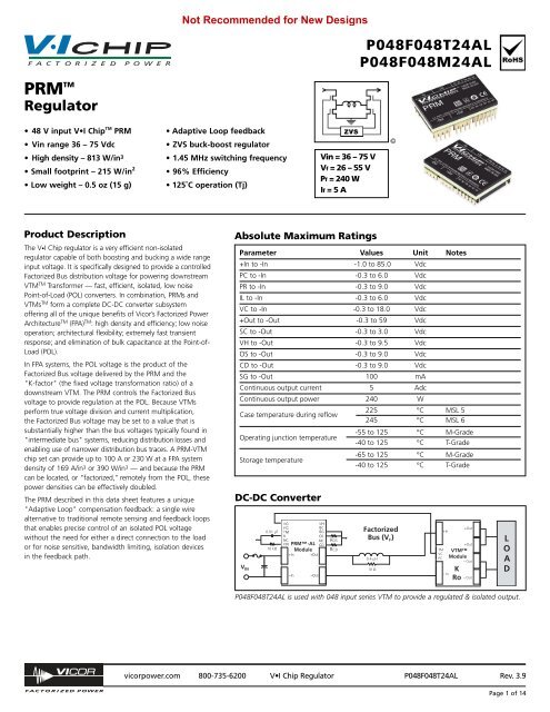 PRM Pre-Regulator Module Datasheet -- P048F048T24AL - Vicor