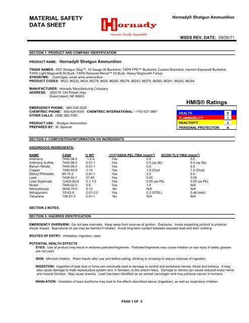 Shotshell MSDS - Hornady