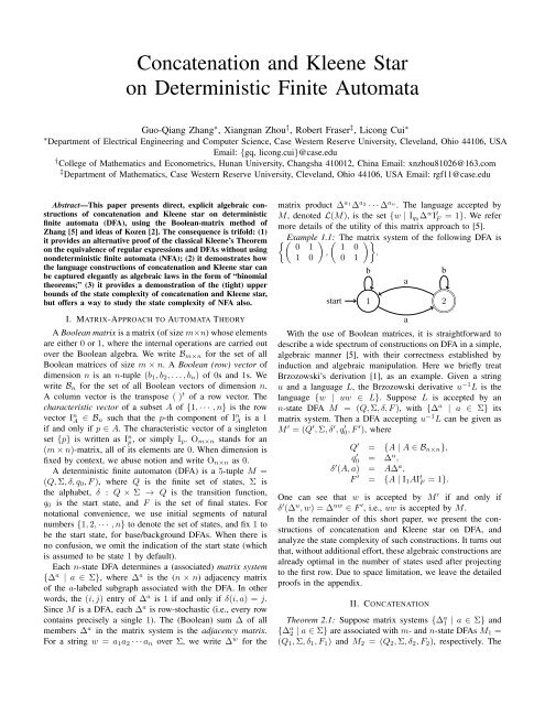 Concatenation and Kleene Star on Deterministic Finite Automata