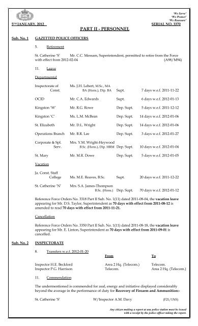 Force Orders 3370B dated 2012-01-05.pdf - Jamaica Constabulary ...