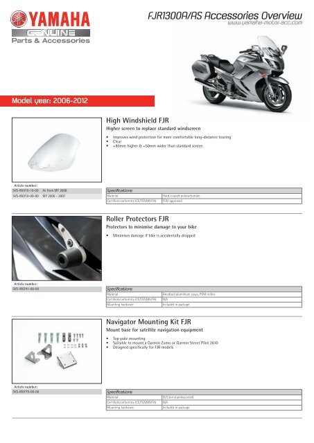 FJR1300A/AS Accessories Overview - Yamaha Motor Europe