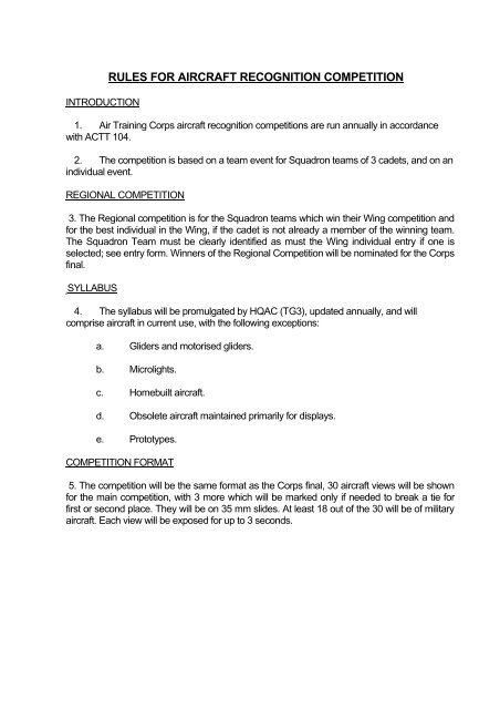 RULES FOR AIRCRAFT RECOGNITION COMPETITION