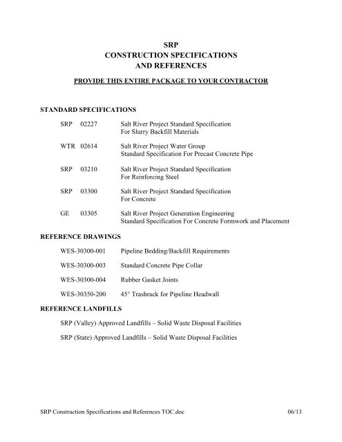 SRP CONSTRUCTION SPECIFIC