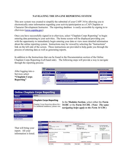 How to use the Online Chaplain/CDI Form 34 Report System