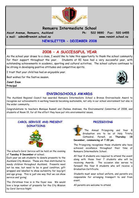 Remuera Intermediate School 2008 â A ... - PowerUpdates