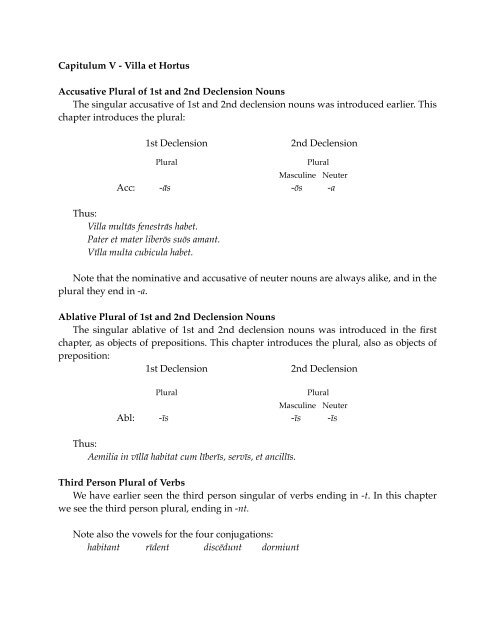 Villa et Hortus Accusative Plural of 1st and 2nd ... - The Latin Library