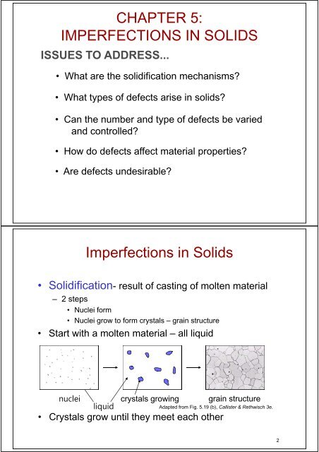 CHAPTER 5: IMPERFECTIONS IN SOLIDS Imperfections in Solids