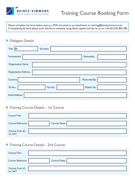 Training Course Booking Form - Baines Simmons