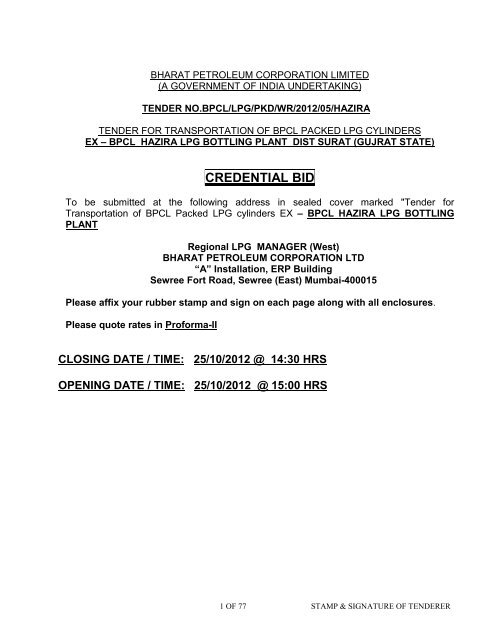 credential bid - Bharat Petroleum
