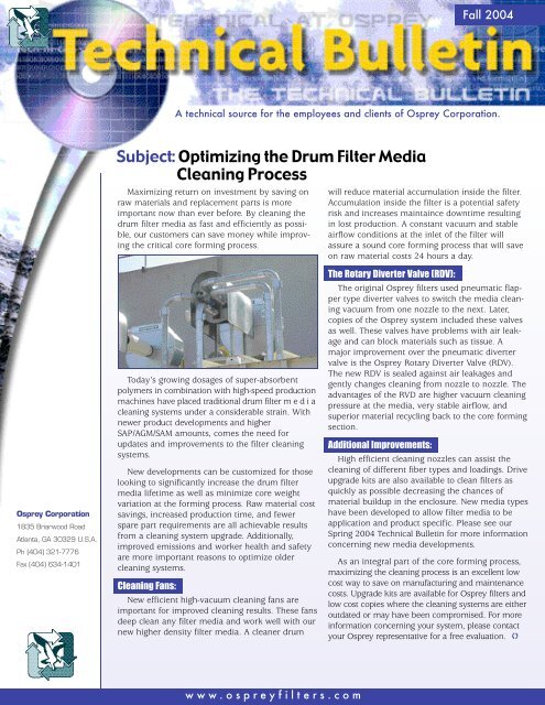 Subject: Optimizing the Drum Filter Media Cleaning Process