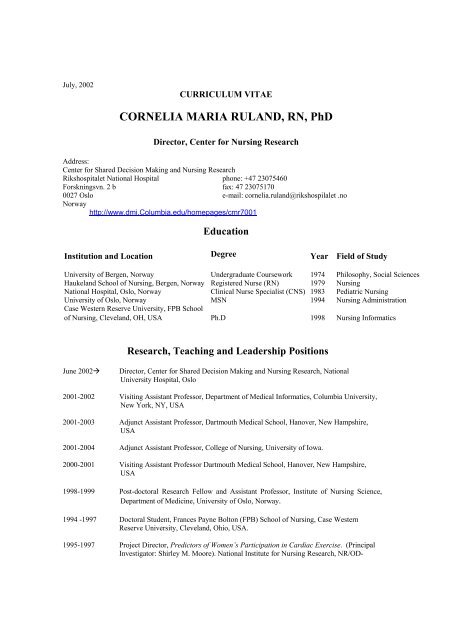 CORNELIA MARIA RULAND, RN, PhD - People - Columbia University