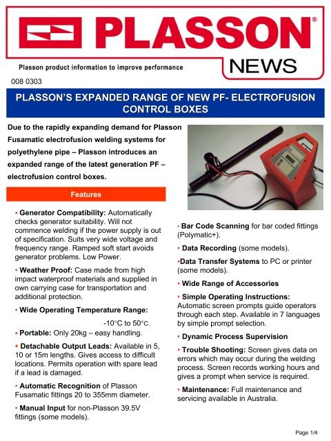 Plasson Electrofusion Machines - Incledon