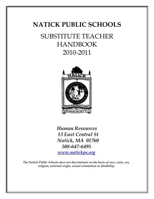 Substitute Teacher Handbook - Natick Public Schools