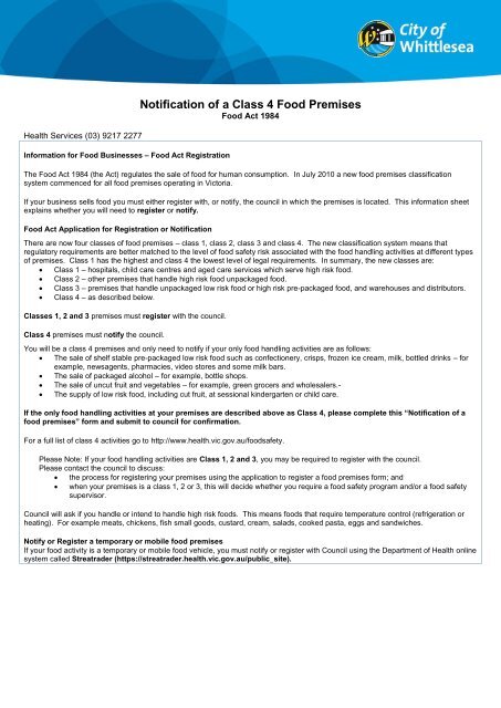 Notification of food premises form