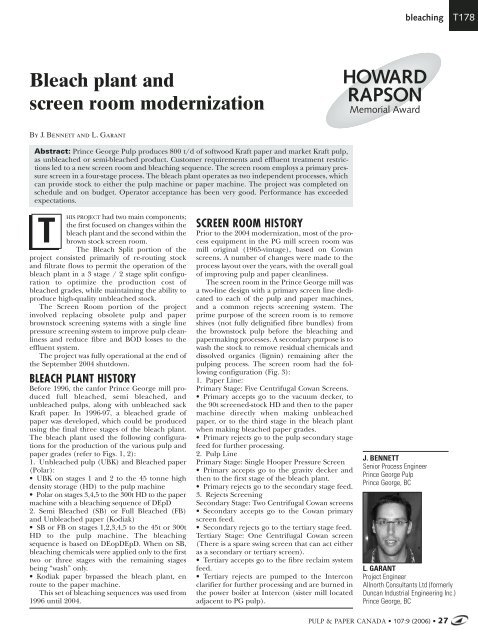 Bleach plant and screen room modernization - Pulp and Paper ...
