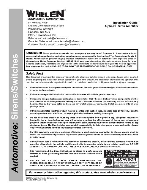 14279: Alpha SL Siren Amplifier - Whelen Engineering