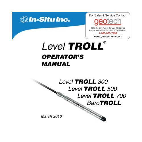Level TROLL 300-500-700-Baro Operator's Manual - Geotech ...