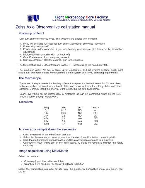 Zeiss Axio Observer live cell station manual