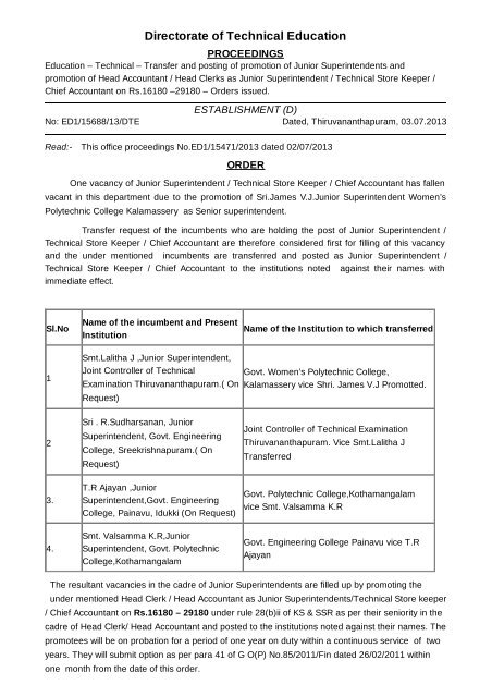 Order - Directorate of Technical Education