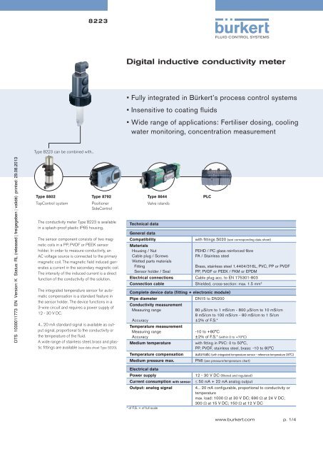 Digital inductive conductivity meter - BÃ¼rkert Fluid Control Systems