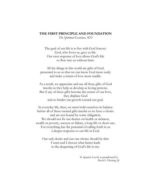 THE FIRST PRINCIPLE AND FOUNDATION The Spiritual Exercises ...