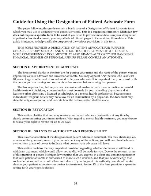 Advance Directive Patient Advocate Form - Pennock Health Services