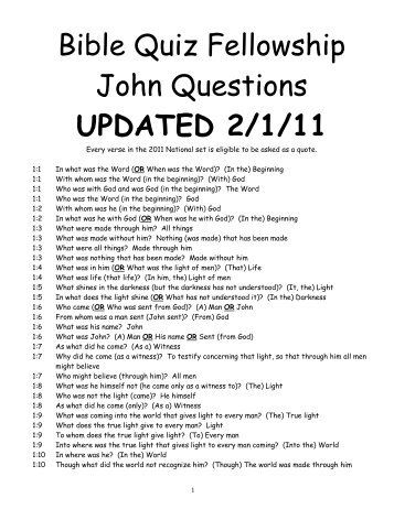 Sample Bible Quiz Questions - Sympatico