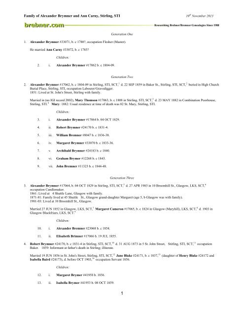 33071 - Brebner/Bremner Genealogy