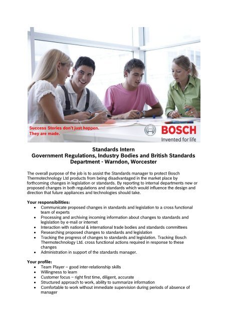 Standards Intern Government Regulations, Industry ... - Bosch-Career