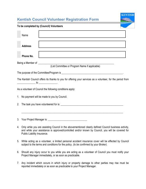 Kentish Council Volunteer Registration Form