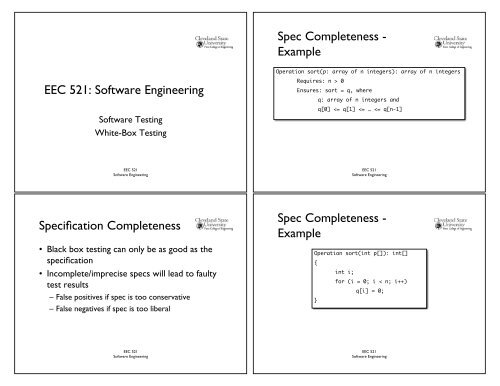 EEC 521: Software Engineering Specification Completeness Spec ...