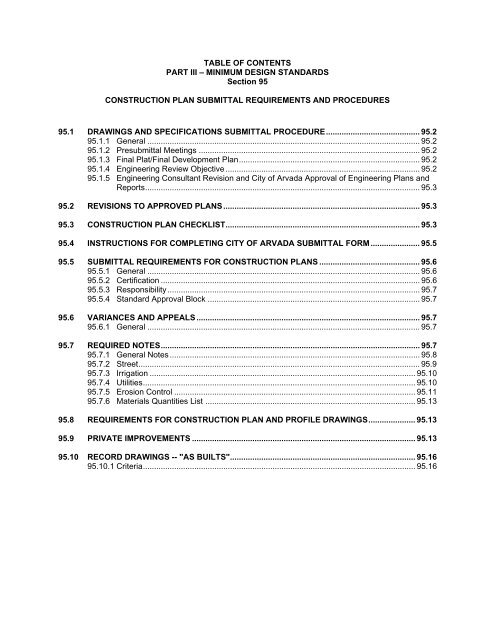 Construction Plan Submittal Requirements and Procedures - Arvada