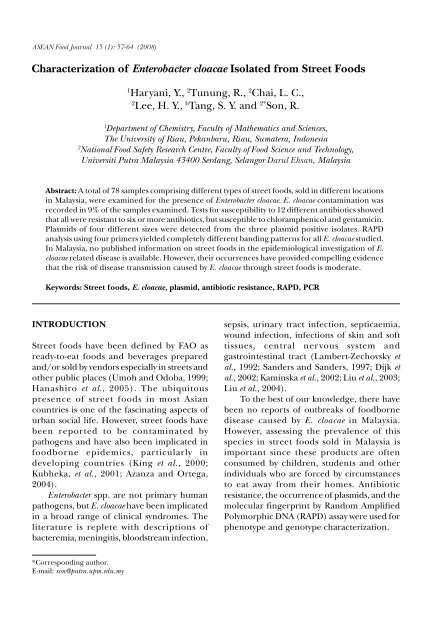 Characterization of Enterobacter cloacae Isolated from Street Foods
