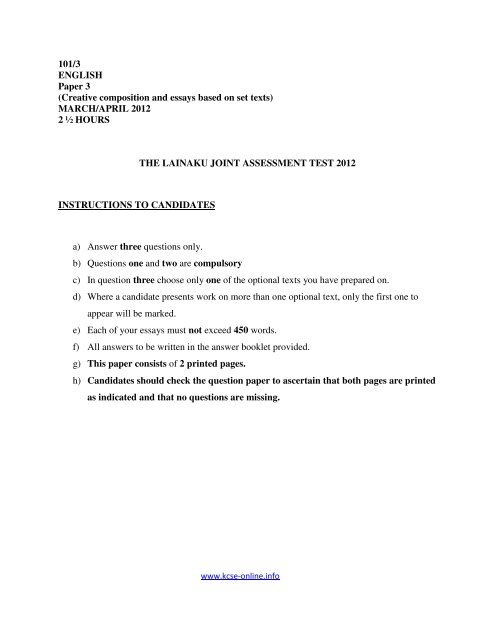 101/3 ENGLISH Paper 3 (Creative composition and ... - KCSE Online