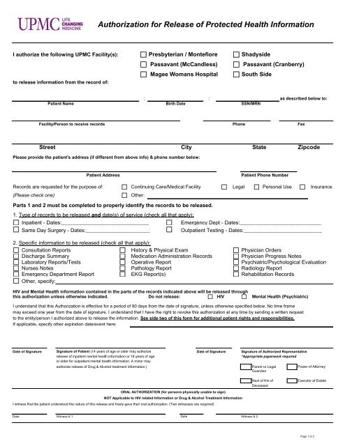 Authorization For Release Of Protected Health Information UPMC authorization-for-release-of-protected-health-information-upmc