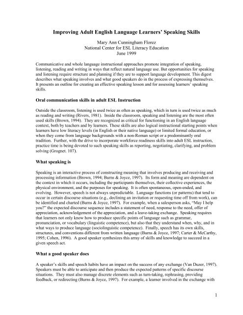 Improving Adult English Language Learners' Speaking Skills