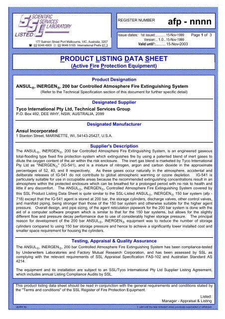 200 Bar Inergen SSL Approval
