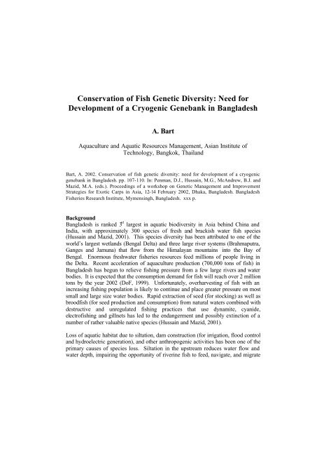 Conservation of Fish Genetic Diversity: Need for ... - DFID@Stir