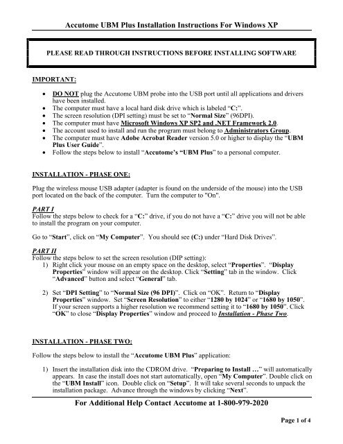 Installation Instructions (PDF) - accutome ultrasound support