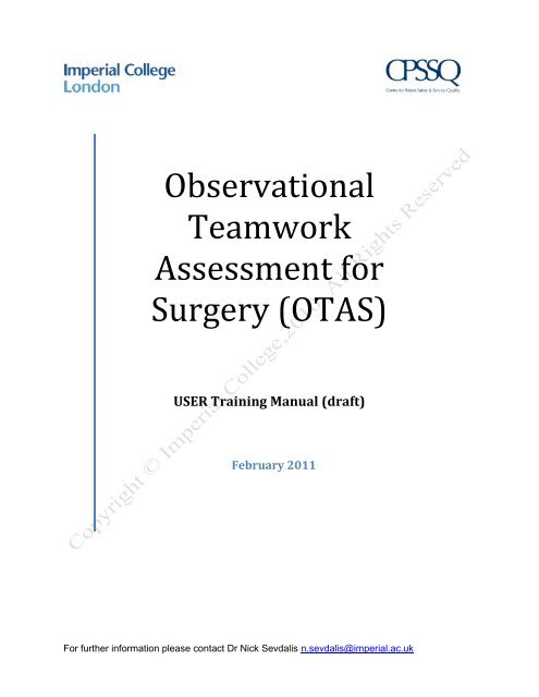 Observational Teamwork Assessment for Surgery (OTAS)