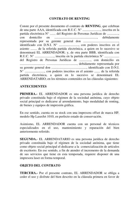 CONTRATO DE RENTING Conste por el presente documento el ...