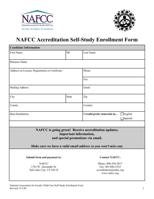 NAFCC Accreditation Self-Study Enrollment Form