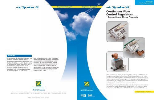 Continuous Flow Control Regulators - AVOX Systems, Inc.