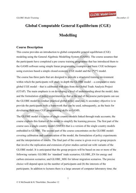 Global Computable General Equilibrium (CGE) Modelling - IMT