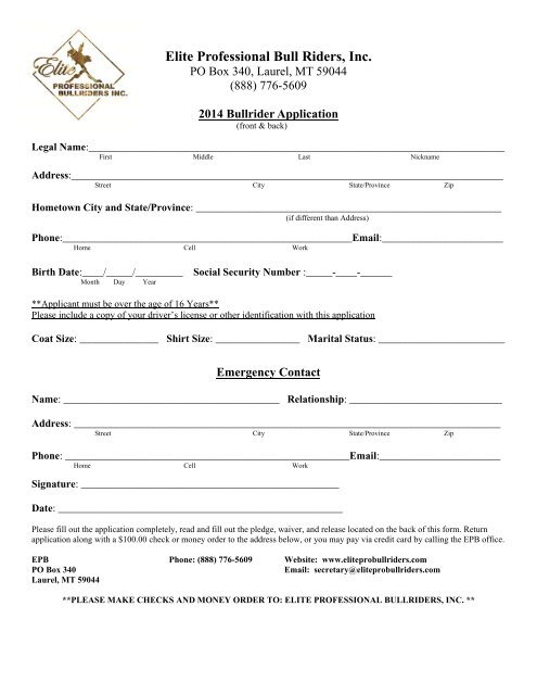 Bull Rider Application - Elite Professional Bullriders