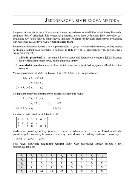 JEDNOFÃƒÂ ZOVÃƒÂ SIMPLEXOVÃƒÂ METODA